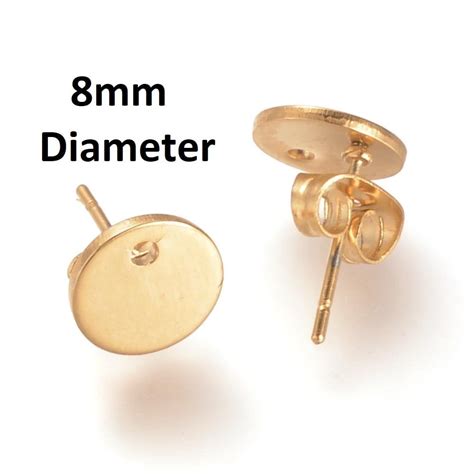 E704 10 Pcs 5 Pairs 304 Stainless Steel Golden Earring Postsbases