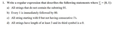 Solved 1 Write A Regular Expression That Describes The