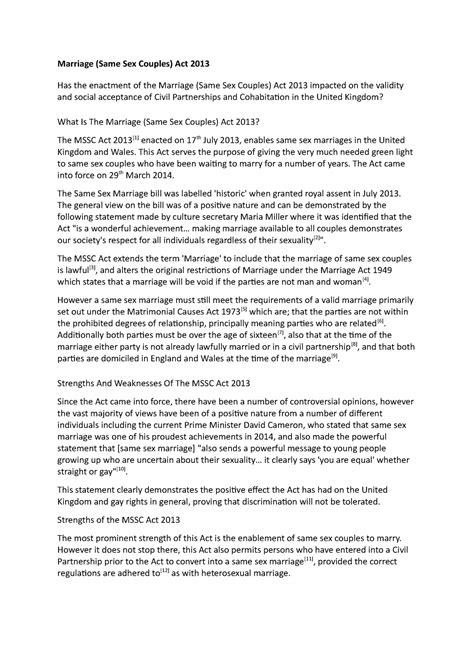 Marriage Same Sex Couples Act 2013 This Act Serves The Purpose Of