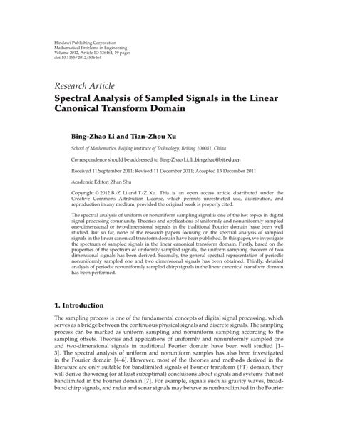 Pdf Spectral Analysis Of Sampled Signals In The Linear Canonical Transform Domain