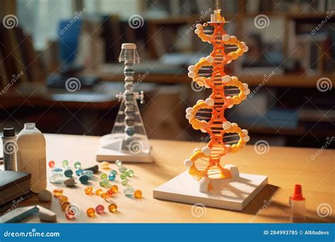 Dna Helix Model On A Lab Desk With Microscope Stock Illustration Illustration Of Genetics