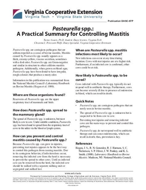 Pdf Pasteurella Spp A Practical Summary For Controlling Mastitis