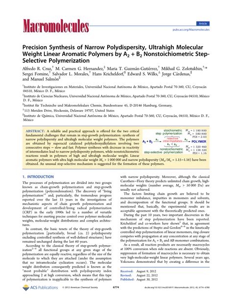 Pdf Precision Synthesis Of Narrow Polydispersity Ultrahigh Molecular Weight Linear Aromatic