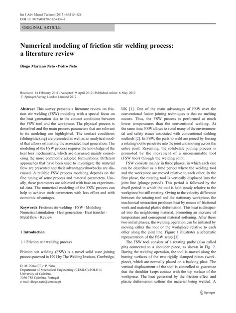 Pdf Numerical Modeling Of Friction Stir Welding Process A Literature Review
