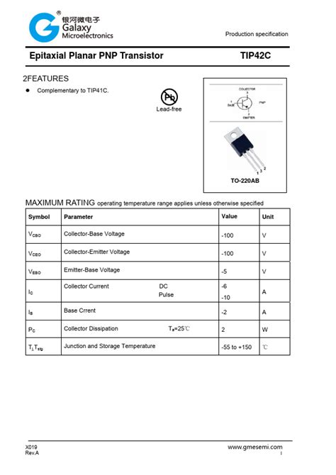Tip42c Epitaxial Planar Pnp Transistor Gme