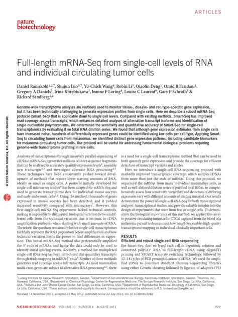 Full Length Mrna Seq From Single Cell Levels Of Rna Pdf Transcriptome Complementary Dna