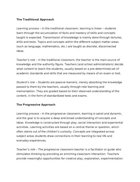 Traditional And Progressive Teaching Assignments Applied Economics