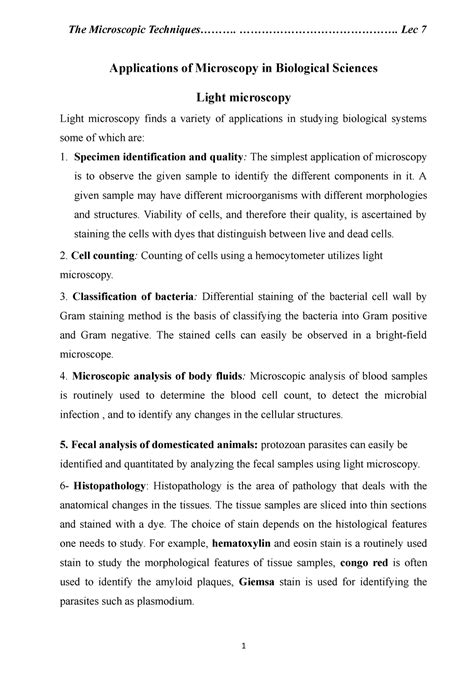 7 The Microscopic Techniques Applications Of Microscopy In Biological Sciences Light