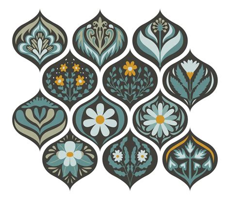 Ogee Flower Vector Tile Seamless Pattern Lisbon Floral Mosaic Mediterranean Seamless Navy Blue