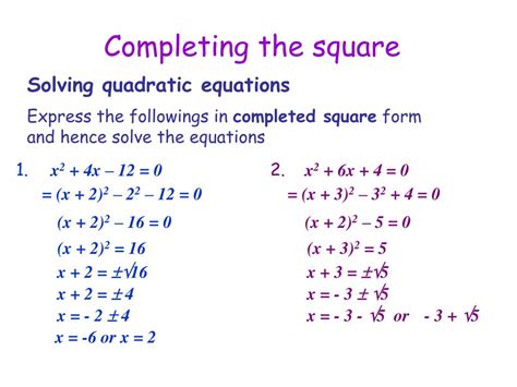 Completing The Square Method