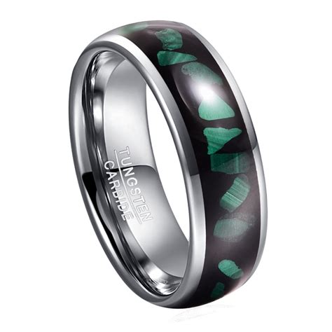 Jqueen Mens 8mm Green Broken Malachite Inlaid Tungsten Carbide