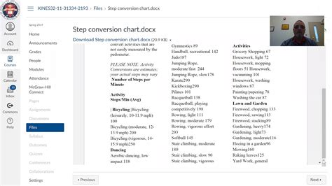 Pedometer Log And Step Conversion Chart Lecture Youtube