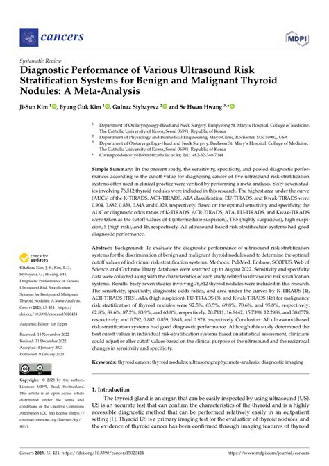 Pdf Diagnostic Performance Of Various Ultrasound Risk Stratification Systems For Benign And