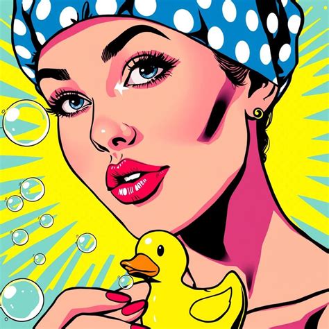 rubber ducky vibrant pop art portrait of woman with rubbe