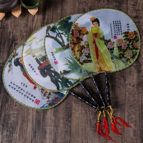 New Plastic Classical Round Fan Random Polyester Prop Fan Antique Dance