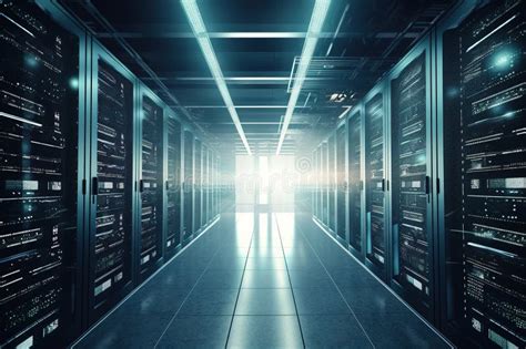 Server Room Of Storage Systems And Connect Of Data On Internet Network Business Generative AI
