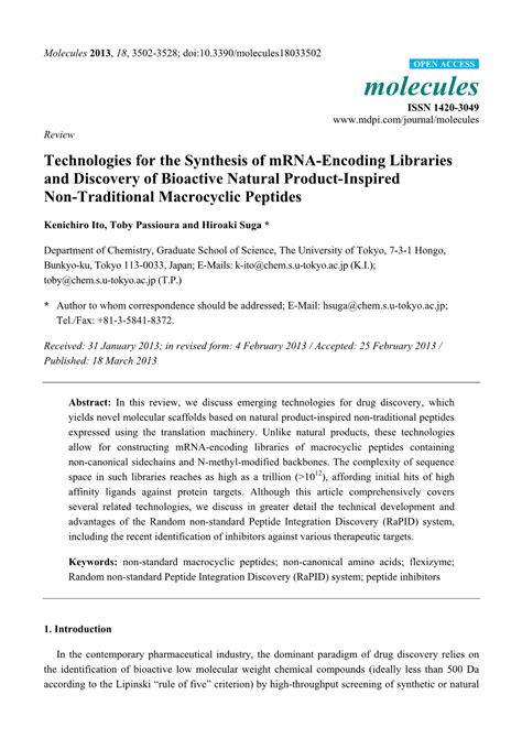 Technologies For The Synthesis Of Mrna Encoding Libraries And Discovery Of Bioactive Natural