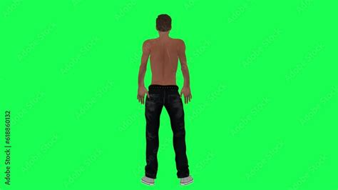 Addicted Half Naked Skinny Man On Green Screen E Ercising And Doing Arm Stretches From Back