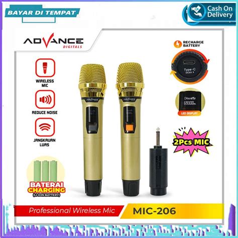 Jual Advance Mic 206 Double Digital Mic Wireless Microphone Metalic Mikrofon Free Batu Siap