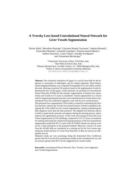 pdf a tversky loss based convolutional neural network for liver vessels segmentationic ic