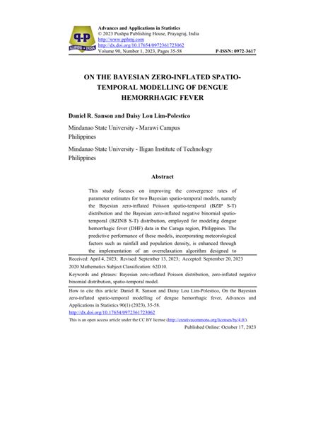 pdf on the bayesian zero inflated spatio temporal modelling of dengue