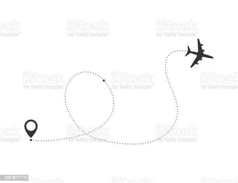 비행기 여행 개념입니다 비행기 시작 지점 및 흰색 바탕에 파선 경로 가리키기에 대한 스톡 벡터 아트 및 기타 이미지 가리키기 개념 개인 비행기 Istock