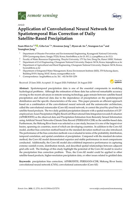 Pdf Application Of Convolutional Neural Network For Spatiotemporal Bias Correction Of Daily