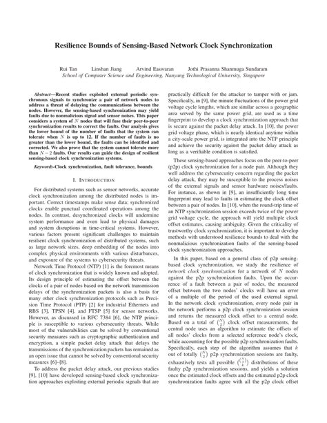Pdf Resilience Bounds Of Sensing Based Network Clock Synchronization