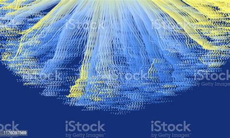 점 분해 동적 방사된 파티클이 있는 배열입니다 3d 기술 스타일 추상 배경입니다 벡터 그림입니다 3차원 형태에 대한 스톡 벡터