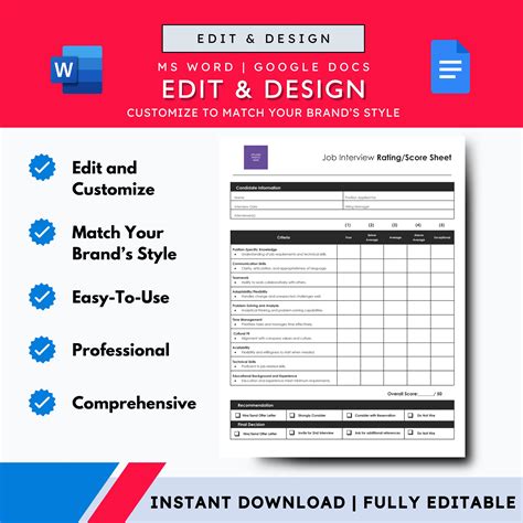 Interview Rating Sheet Interview Score Sheet Interview Scorecard Interview Rating Form Interview