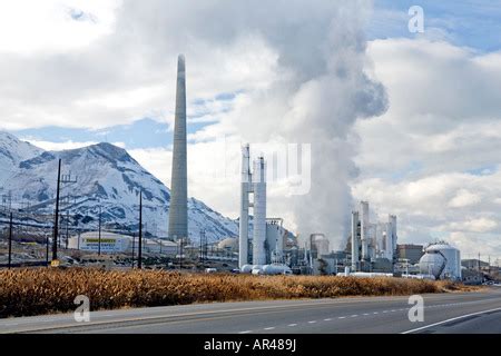 Kennecott Copper Mine Refinery Smelter Stack Against Hills Outside Of