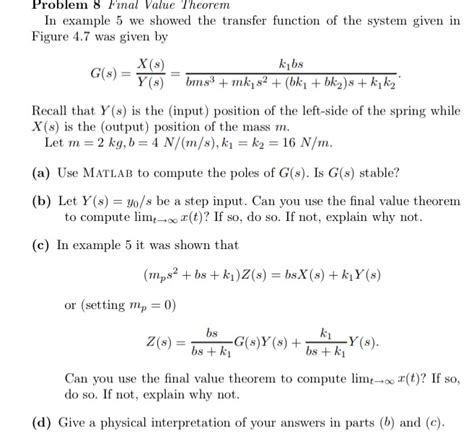 Solved Problem 8 Final Value Theorem In Example 5 We Showed