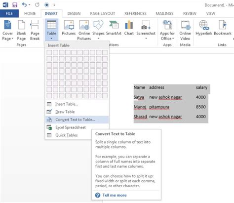 Convert Text To A Table Or Table To Text In Word