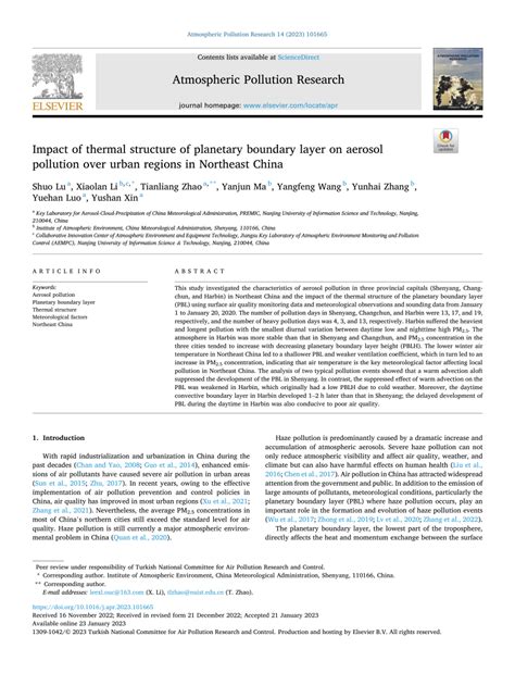 Pdf Impact Of Thermal Structure Of Planetary Boundary Layer On Aerosol Pollution Over Urban
