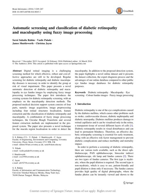 Automatic Screening And Classification Of Diabetic Pdf Retina
