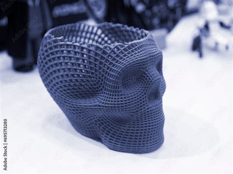 Prototype Of Human Skull Printed On 3d Printer From Molten Purple