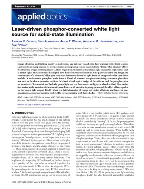 Pdf Laser Driven Phosphor Converted White Light Source For Solid State Illumination