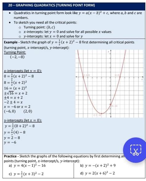20 GRAPHING QUADRATICS TURNING POINT FORM Quadratics In Turning Poi
