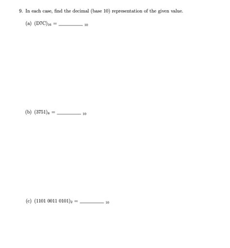 Solved In Each Case Find The Decimal Base 10
