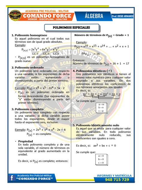 Algebra Polinomios Especiales Pdf Análisis Numérico Relaciones