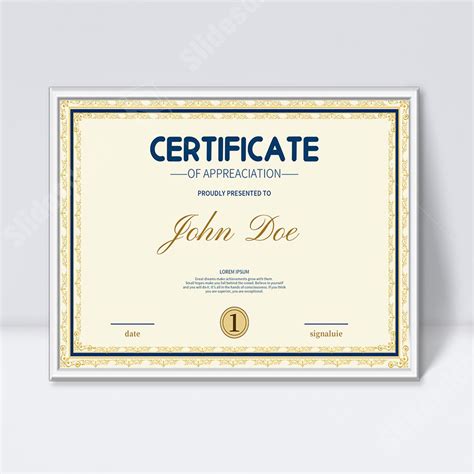 Certificate With An Elegant Vintage Patterned Frame In Blue Border Word