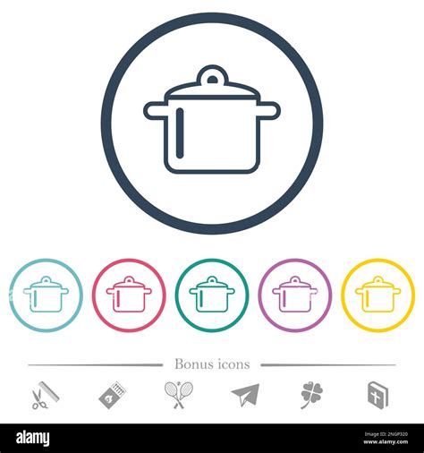 Cooking Pot Outline Flat Color Icons In Round Outlines 6 Bonus Icons Included Stock Vector