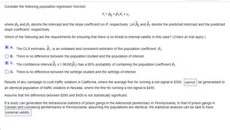 Solved Consider The Following Population Regression