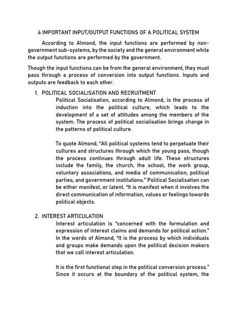 four important functions of a political system an analysis of almond s