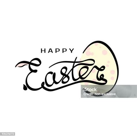 손 그려진된 비문 행복 한 부활절 편지 E에 계란 템플릿 흰색 배경에 고립 된 토끼 실루엣으로 벡터 일러스트 레이 션 디자인 제목 배너와 엽서에 대 한 계절에 대한 스톡