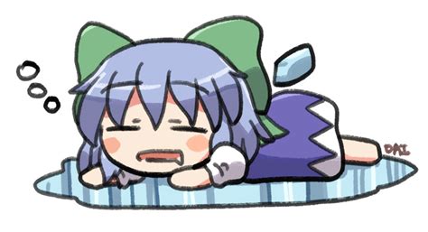 Safebooru 1girl Barefoot Blue Dress Blue Hair Blush Stickers Bow