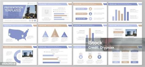 다목적 프레 젠 테이 션 템플릿 슬라이드 그래프와 차트에 대 한 갈색 및 파랑 요소를 설정 합니다 전단지 기업 보고서 마케팅