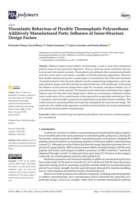 Pdf Viscoelastic Behaviour Of Flexible Thermoplastic Polyurethane Additively Manufactured