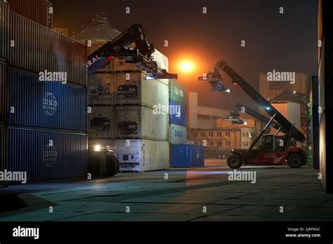 Odessa Ukraine Sirca 2019 Operation Of Container Terminal At Night
