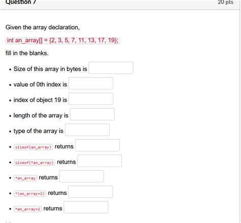 Solved Question 7 20 Pts Given The Array Declaration Int